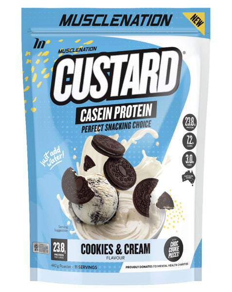 Muscle Nation Custard Protein Powder Cookies & Cream 440g – Fresh Food ...